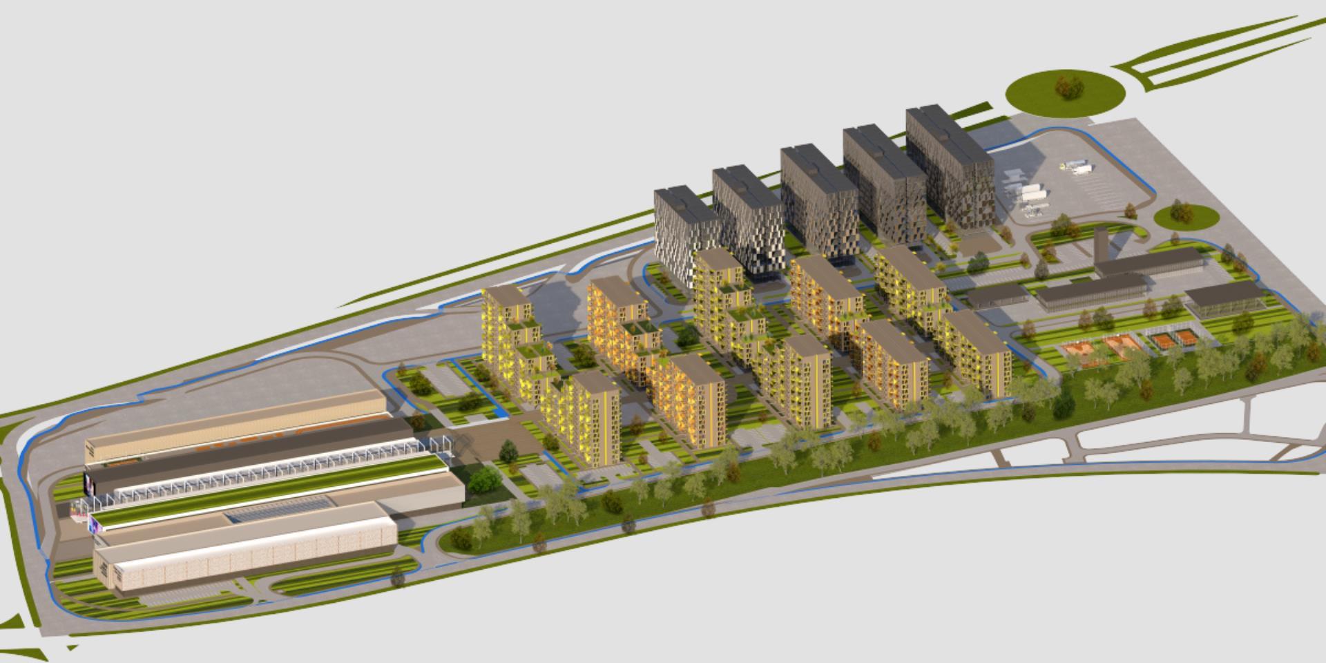 East gate – modern complex of a shopping mall, residential and business ...